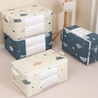 1pc Blue/White Quilt Clothes Storage Bag Moisture Dust Proof
