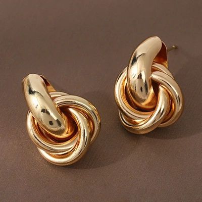 Gold SIlver Color Knot Hoop Earring For Women Shiny Plating