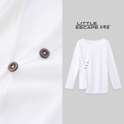 小乖逃四色JX白色T恤大圆领斜扣纯色通勤风修身显瘦秋冬S26089