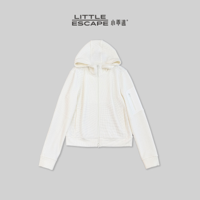 小乖逃米白色连帽拉链外套简约纯色休闲卫衣外套M6423