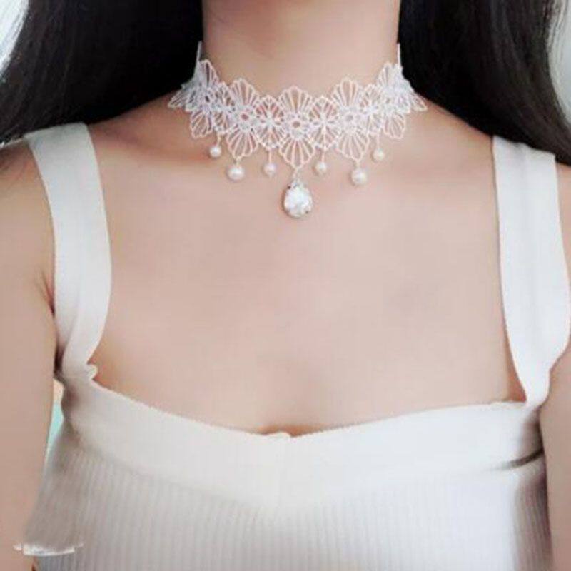 女士气质蕾丝项链颈饰个性水滴吊坠吊坠夸张热销精致花边锁骨链