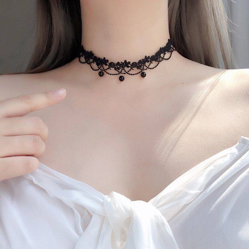 蕾丝女项链珍珠流苏项链女潮镶钻气质颈链锁骨链女礼服新娘配饰