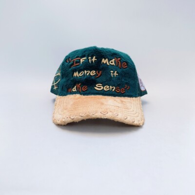 Embroidered Slogan Plush Trucker Hat Green Beige潮毛绒货车帽