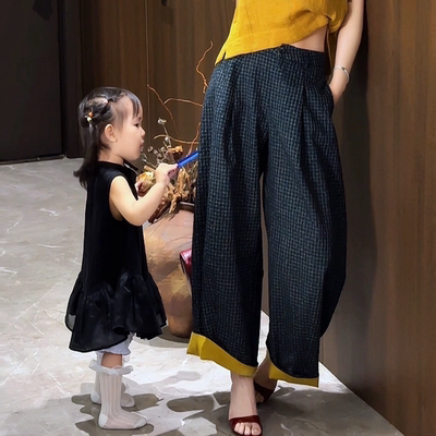 郭彦彤夏季显瘦棋盘格阔腿裤女