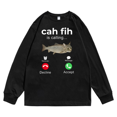 搞笑抽象有趣Cah Fih Calling长袖t恤内搭打底衫美式小众男女上衣