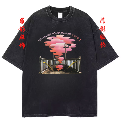 欧美摇滚乐队The Velvet Underground复古水洗黑做旧短袖T恤上衣