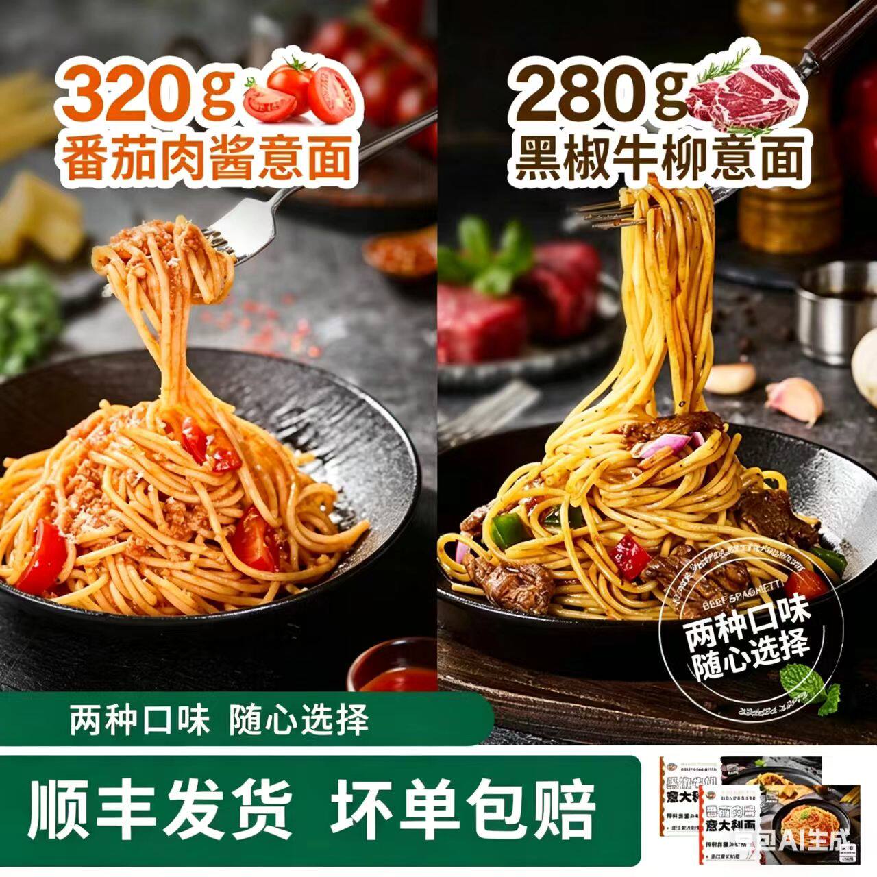 潮香村意面意大利面黑椒牛柳番茄肉酱半成品加热即食速食西餐速冻