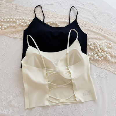 镂空交叉抹胸背心固定一体内衣女