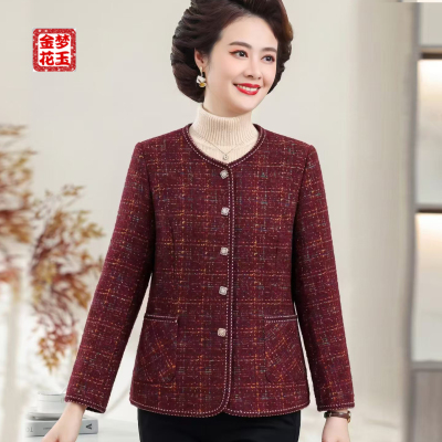 妈妈秋冬新款小香风毛呢夹克