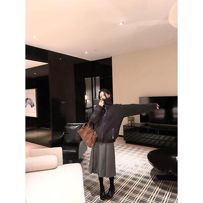 宅女家时尚套装宽松针织毛衣外套女秋季高腰半身裙百褶裙两件套