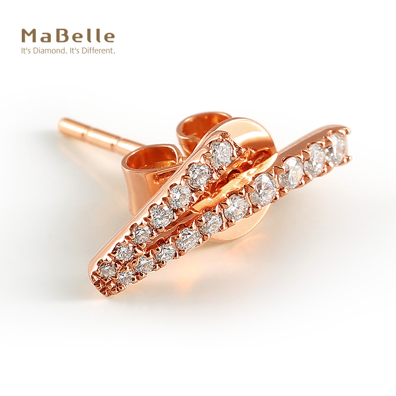 MaBelle/玛贝尔18K白金/玫瑰金单边钻石耳钉气质时尚_虎窝淘