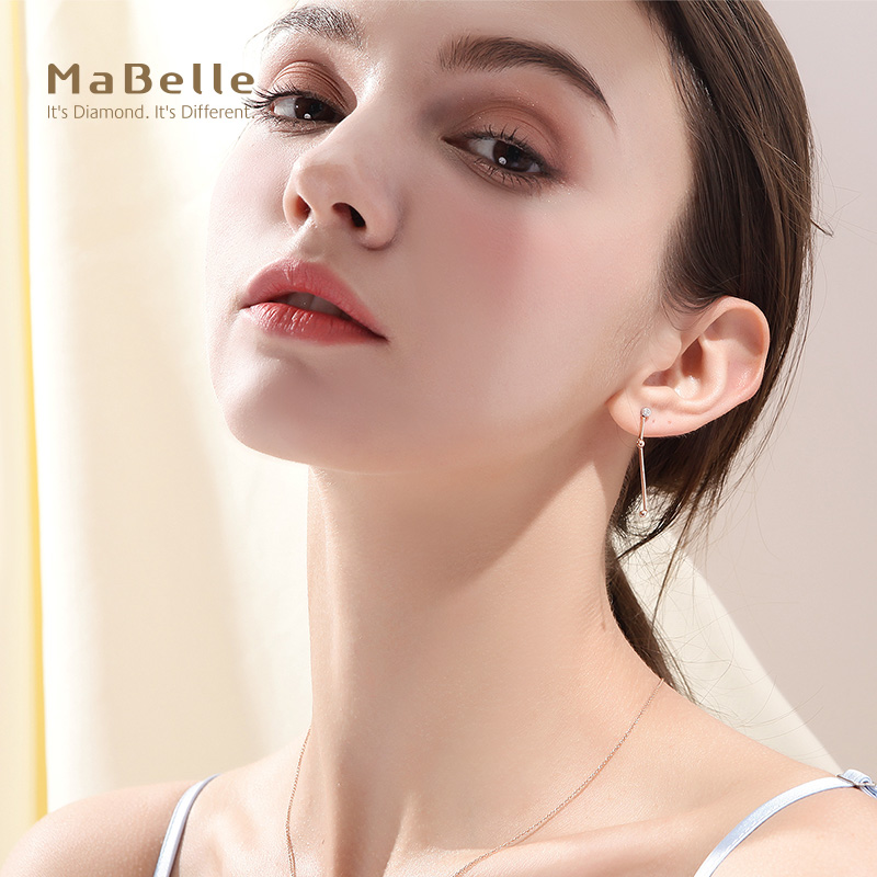 MaBelle/玛贝尔18K红白金钻石单边耳钉耳骨钉气质时尚轻奢简约_虎窝淘