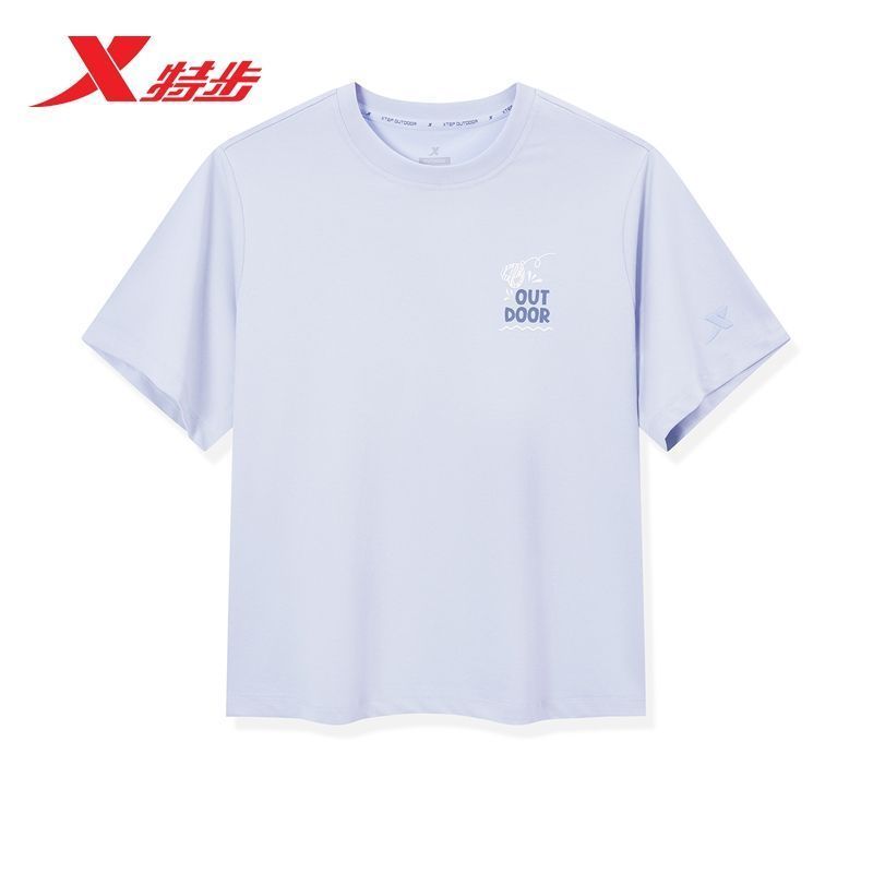 特步女短袖T恤2026夏季新款圆领运动休闲透气针织衫974228010373