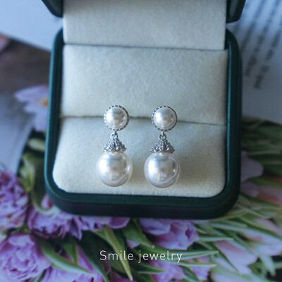 复古轻奢纯银双珠耳环