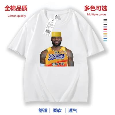 乐邦詹士表情包t恤抽象衣服2026新款牢大冰红茶儿童夏季短袖纯棉