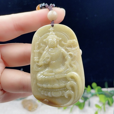 冰糯种黄翡不动尊吊坠不动明王