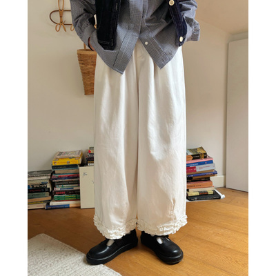 Seagulls2025春夏新品日系甜美白色花边锥形裤工装裤直筒裤小个子