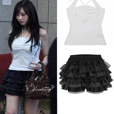 日本offcat吉赛尔同款韩国illio白色蕾丝半身裙高腰显瘦a字蛋糕裙