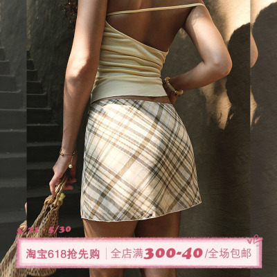 ITSNIKAR美式学院风格纹半身裙女夏经典显瘦包臀裙性感修身短裙子