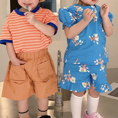儿童套装2026夏季新款11011女童韩版童装中小童娃娃衫短裤两件套