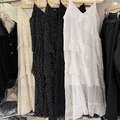 88129法式V领波点荷叶边连衣裙