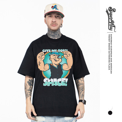 澜海男装|2026春夏潮牌90s复古卡通大力水手印花T恤水洗纯棉半袖