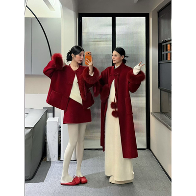 金-风半身裙套装(配可拆卸真狐狸毛毛领)（含100羊毛）601-86105#