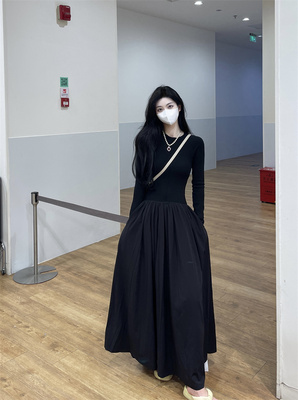 运动感长袖连衣裙长裙女