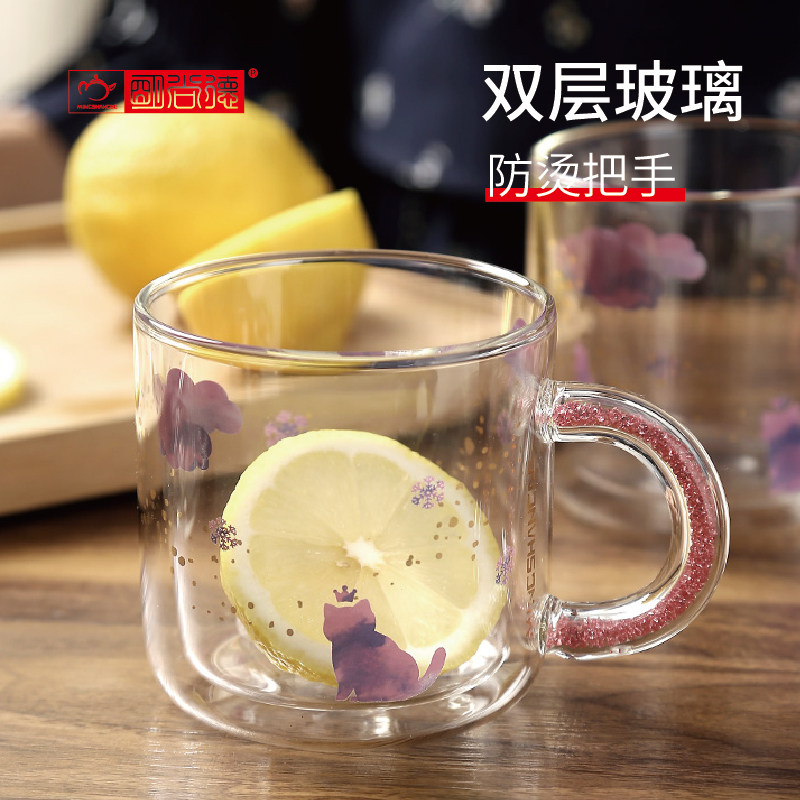 耐高温双层隔热玻璃杯高颜值水杯高硼硅家用带把创意牛奶咖啡杯女
