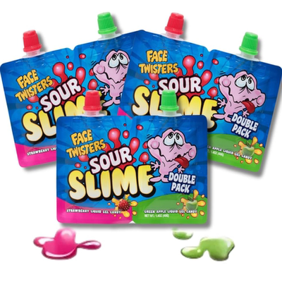 Face Twister美国青苹果和草莓极酸酸汁果胶酸糖果酸粘液重复密封