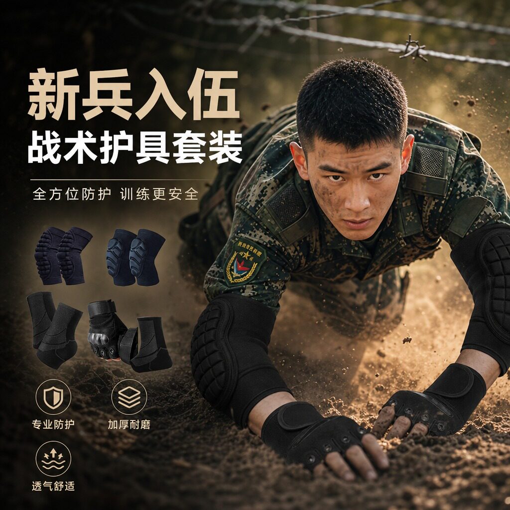 护膝护肘战术爬行役前训练必备用品当兵护腕军训护具套装四件套