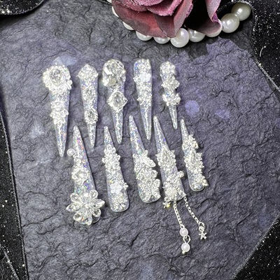 【A11】超长54mm爆闪欧美长尖美甲爆银色