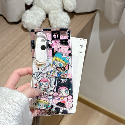 韩系卡通可爱猫咪甜酷个性小女孩适用三星FOLD7手机壳滴胶闪粉fold5折叠屏磁吸支架FOLD6全包中轴保护套手链