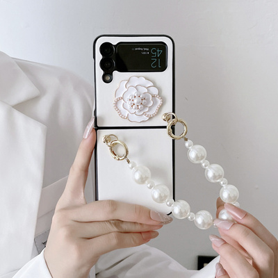 文艺山茶花适用三星zflip4手机壳ZFlip3折叠屏手链FOLD3保护套W22