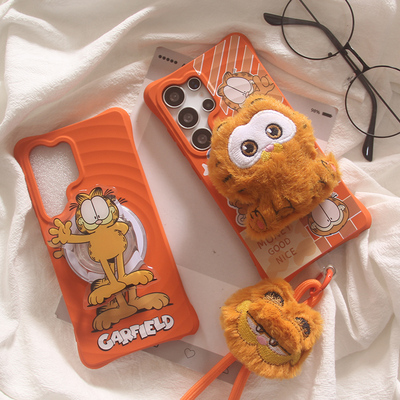 韩系ins卡通立体可爱加菲猫适用三星GalaxyS25Ultra手机壳s24plus磁吸支架S23ultra手链s25+防摔保护套女款