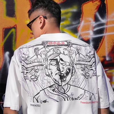 美式宽松邪火短袖T恤男