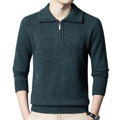 中年翻领加厚保暖宽松休闲羊毛衫