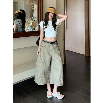 MZZ工装阔腿七分裤女宽松显瘦