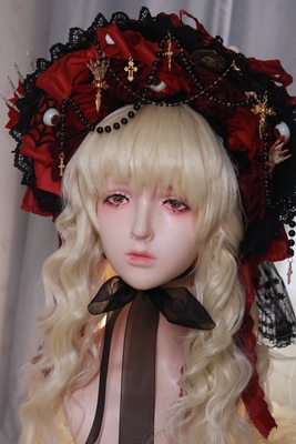 【垂耳汪】原创24万圣节新款骷髅爪哥特黑红玫瑰华丽bnt头饰包邮