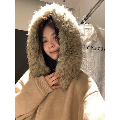 【孤品清仓】hers92604韩标“大貉子”毛衣复古连帽保暖毛衣女