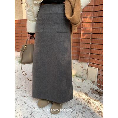 【孤品清仓】METWO通勤斜纹韩版口袋毛呢半裙8642