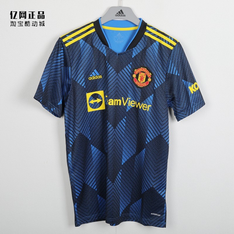 阿迪达斯曼联21-22赛季第二客场球迷版运动足球服短袖T恤 GM4616_虎窝淘