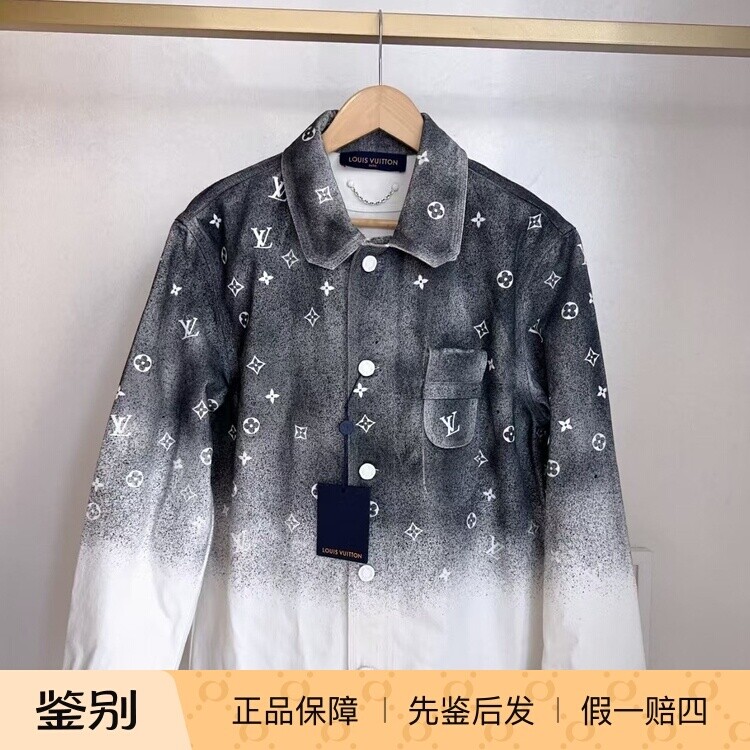 闲置未使用路易威登 SS22 满印星空渐变牛仔工装长袖 衬衫灰色S码