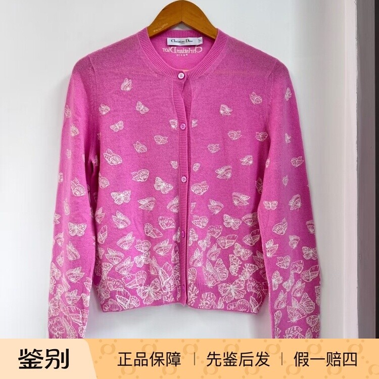 99新 Dior 蝴蝶 刺绣开衫 毛针织衫甜美长袖毛衣圆领女装蝴蝶图案
