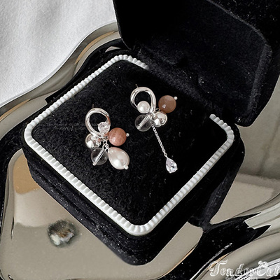 水滴锆石银色圆珠几何形耳环