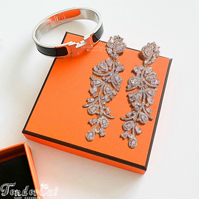 水晶树叶水钻枝蔓长款耳环