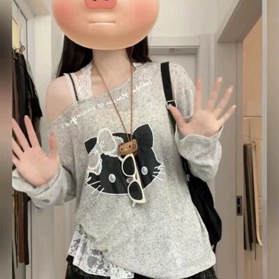 美式薄纱宽松显瘦长袖T恤夏季新款慵懒风露肩设计感防晒衫上衣女