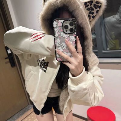 小恶魔刺绣座山雕厚外套夹棉卫衣