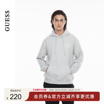GUESS百搭图案logo抽绳连帽卫衣