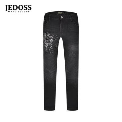 JEDOSS/爵迪斯男装2025秋季新款简约水洗泼墨黑色牛仔裤潮SX103B